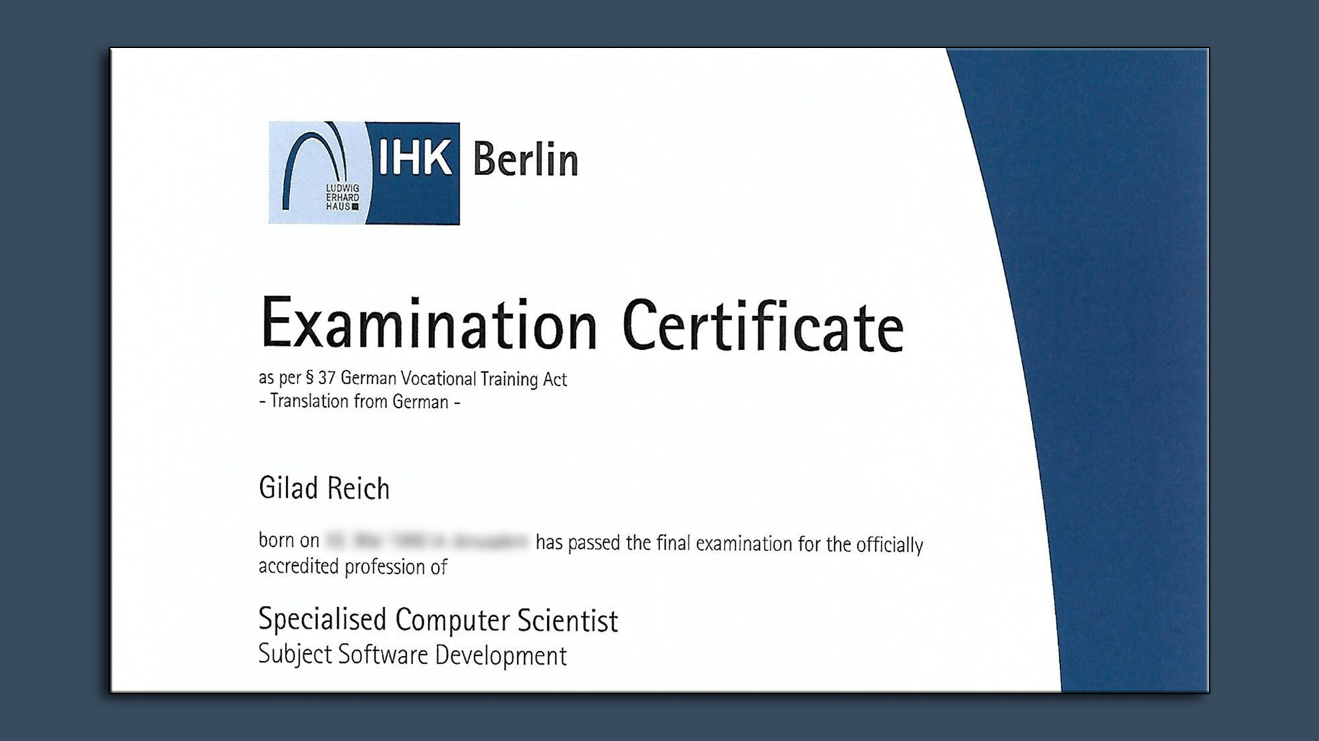 IHK Official Certificate | Gilad Reich